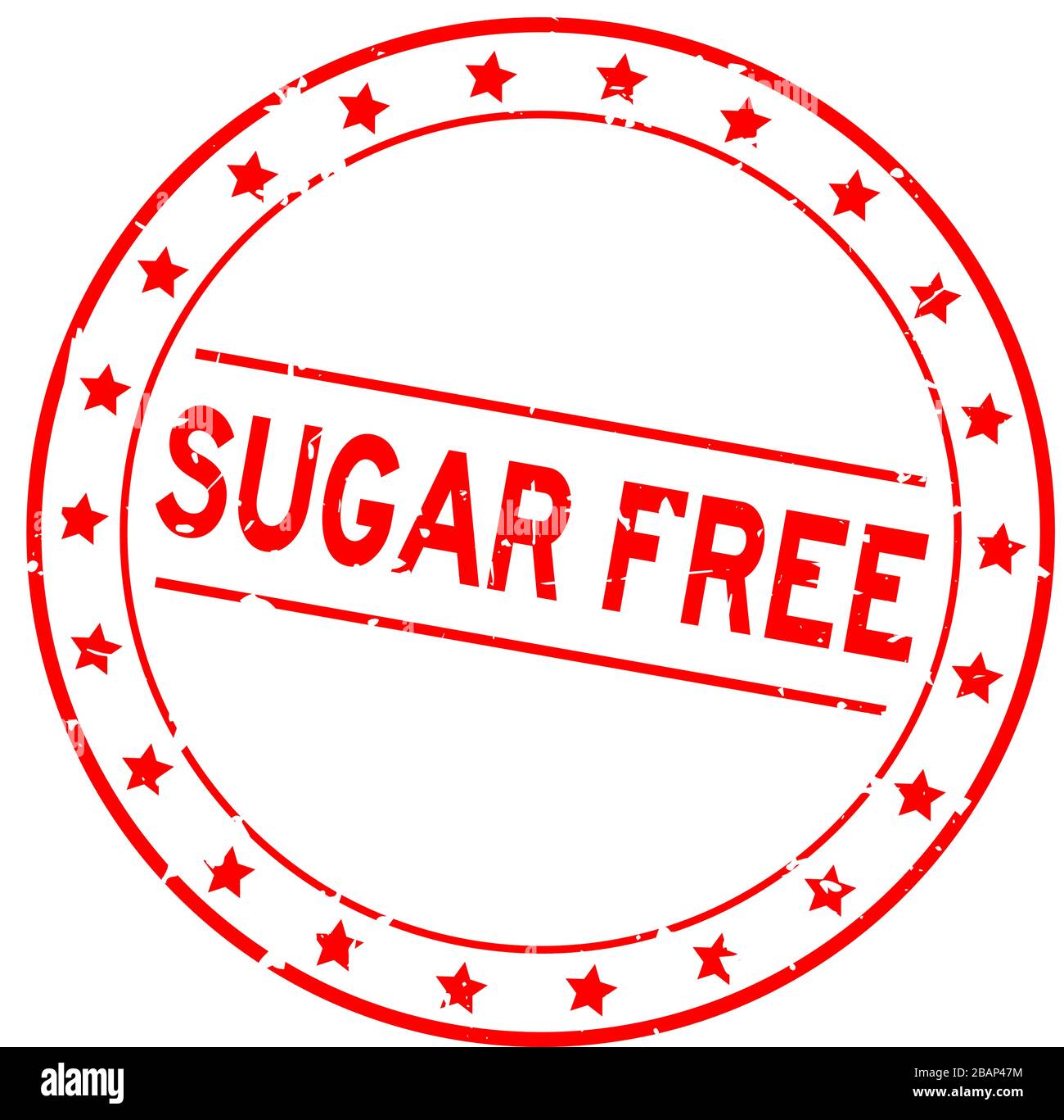 Grunge red sugar free word with star icon round rubber seal stamp on ...