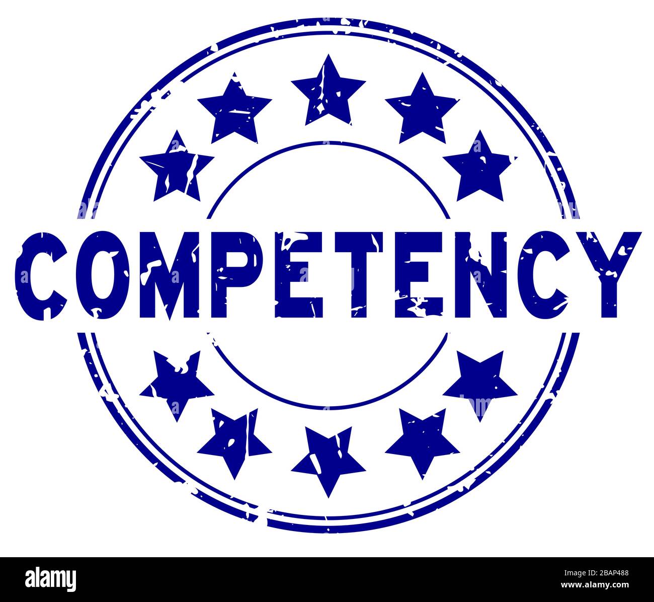 Grunge blue competency word round rubber seal stamp on white background ...