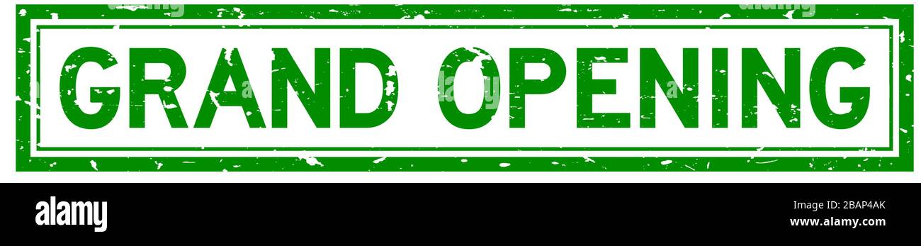 Grunge green grand opening word square rubber seal stamp on white ...