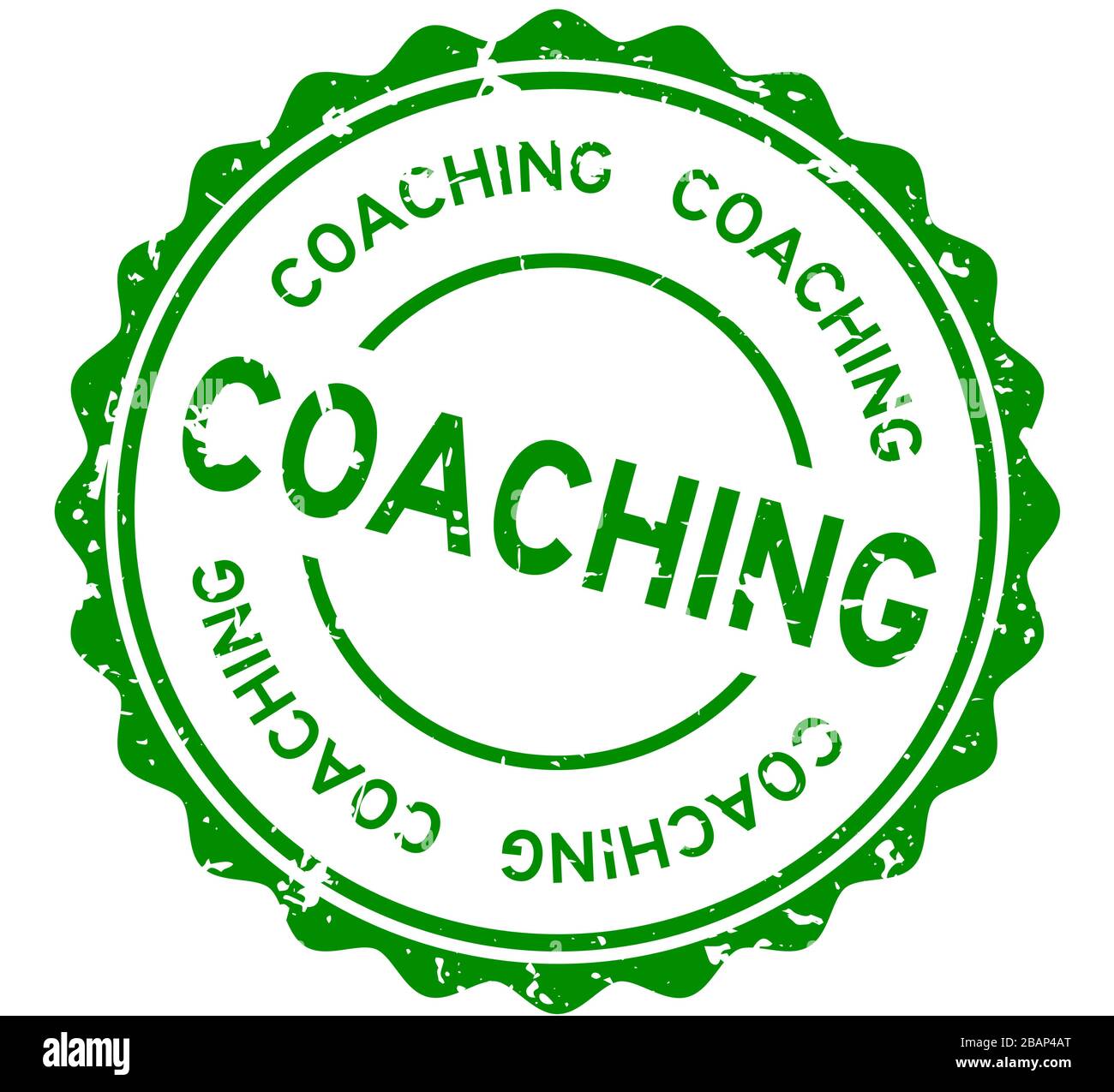 Grunge green coaching word round rubber seal stamp on white background ...