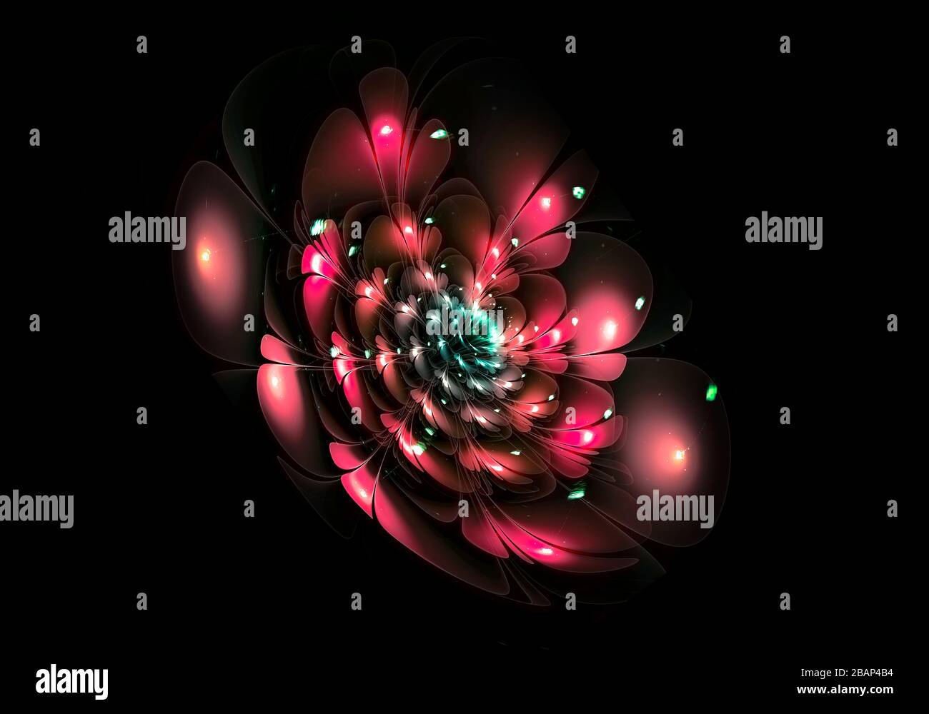 Abstract 3d rendering illustration of a bright fractal design of rose ...