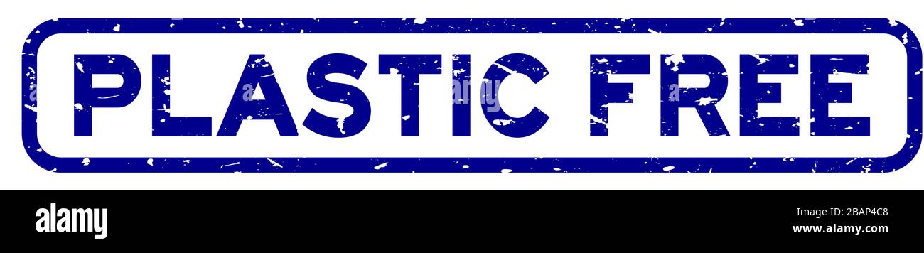 Grunge blue plastic free word square rubber seal stamp on white ...