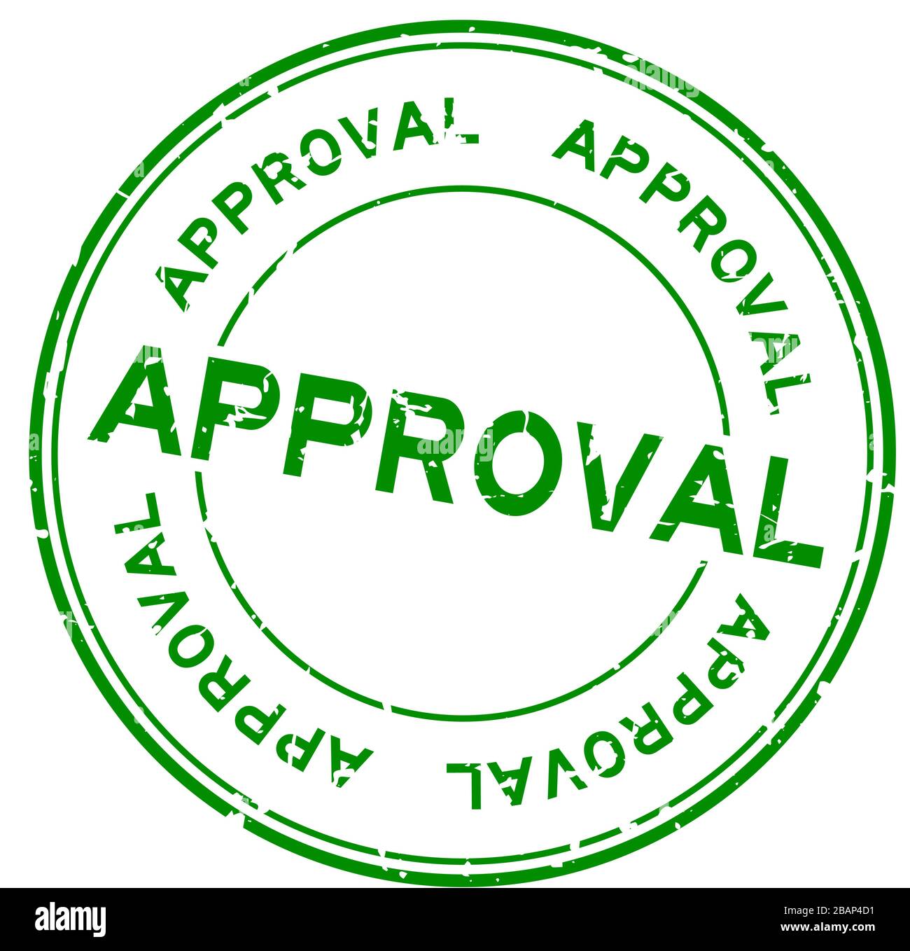 Grunge green approval word round rubber seal stamp on white background ...