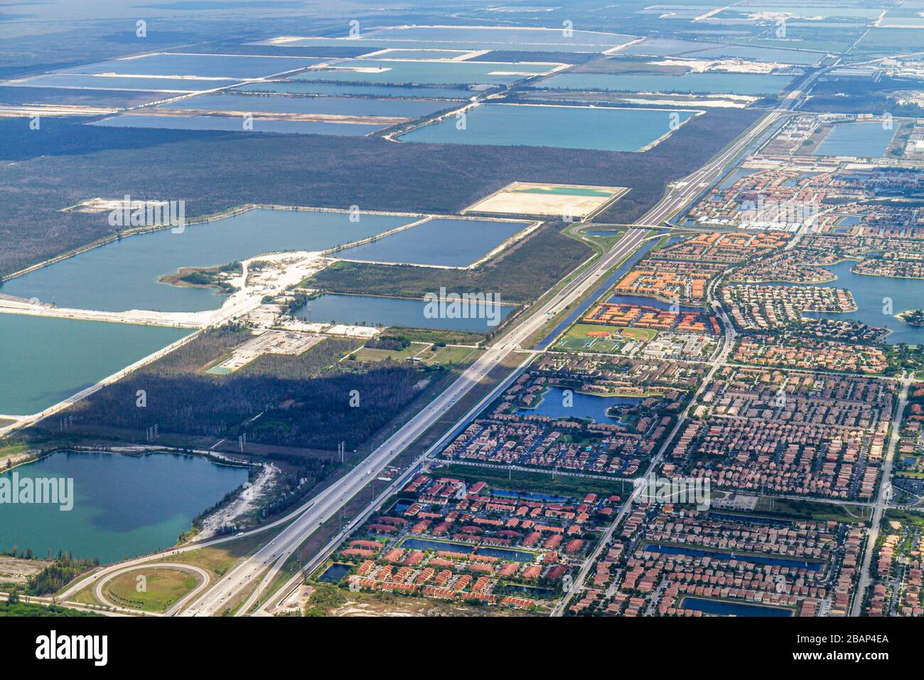 Miami Florida,Doral,aerial window seat view,departing MIA,roads ...