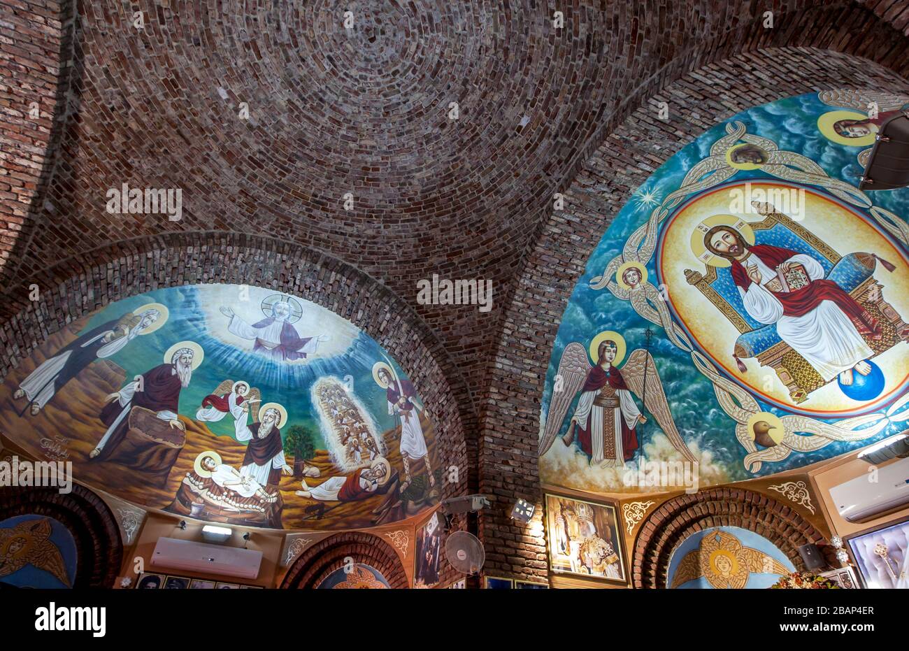 Christian frescoes of Jesus Christ located on a domed ceiling within ...