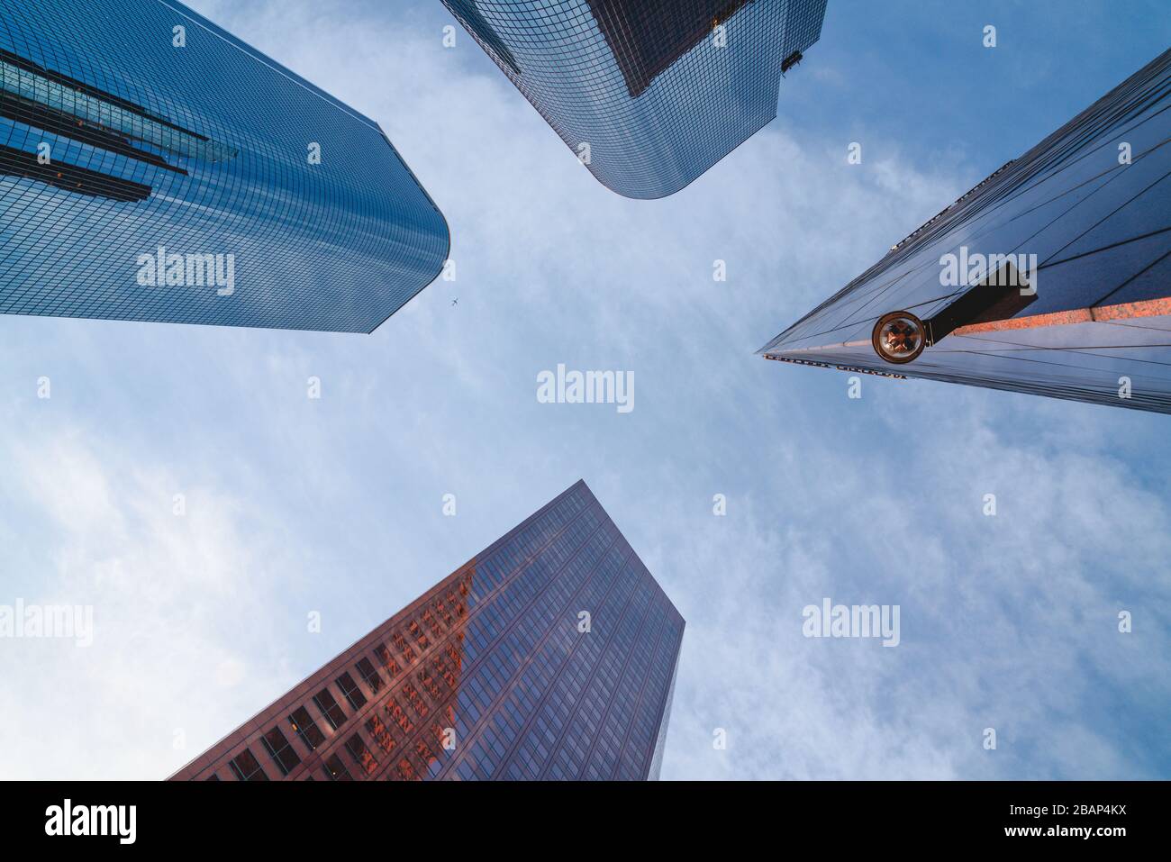 Architectural abstract of modern buildings in Los Angeles, low angle ...