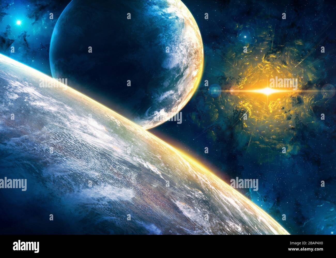 Unique 3d render illustration of a planet with atmosphere and moon ...