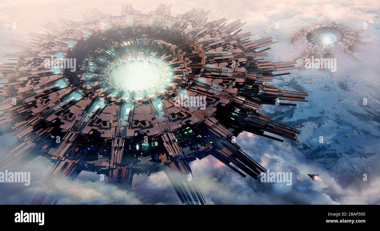 Artistic 3d illustration of an extraterrestrial aliens invasion ...