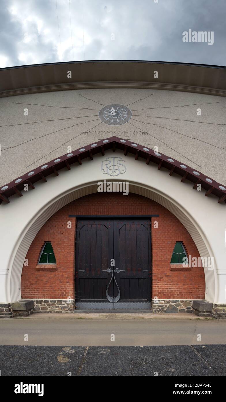 Heimbach, Germany March 19 2020: Vertical panorama of an old water ...