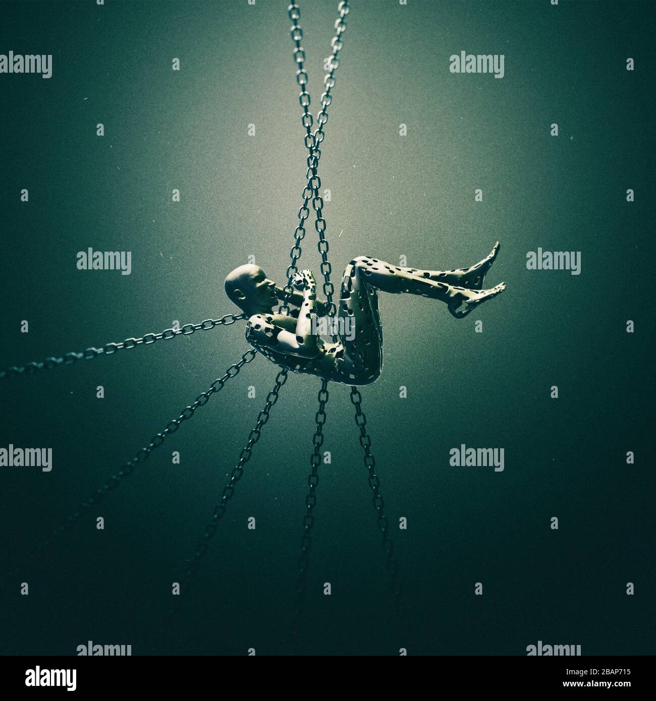 Artistic 3d illustration of a human figure chained in empty void Stock ...