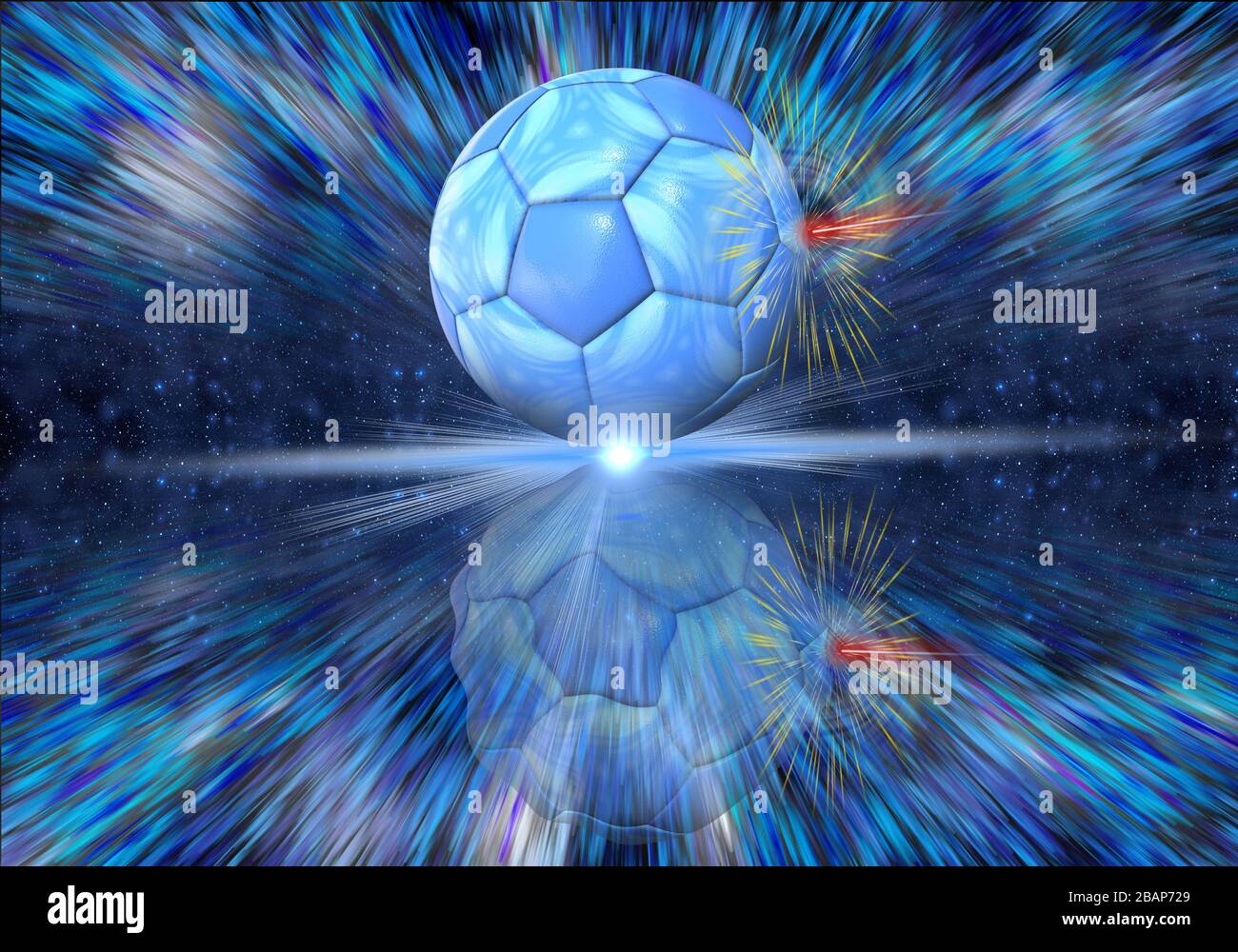 Abstract 3d illustration of a ball with its reflection on a colorful ...