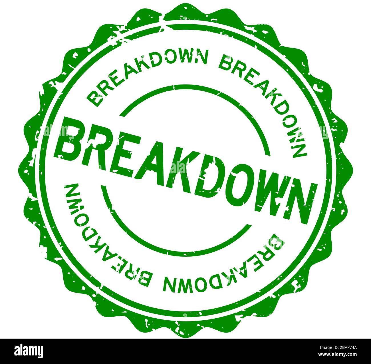 Grunge green breakdown word round rubber seal stamp on white background ...
