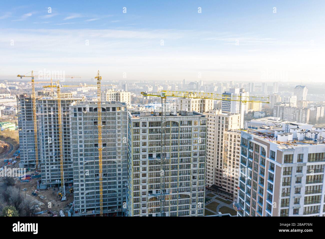 new high-rise apartment buildings under construction. aerial photo at ...