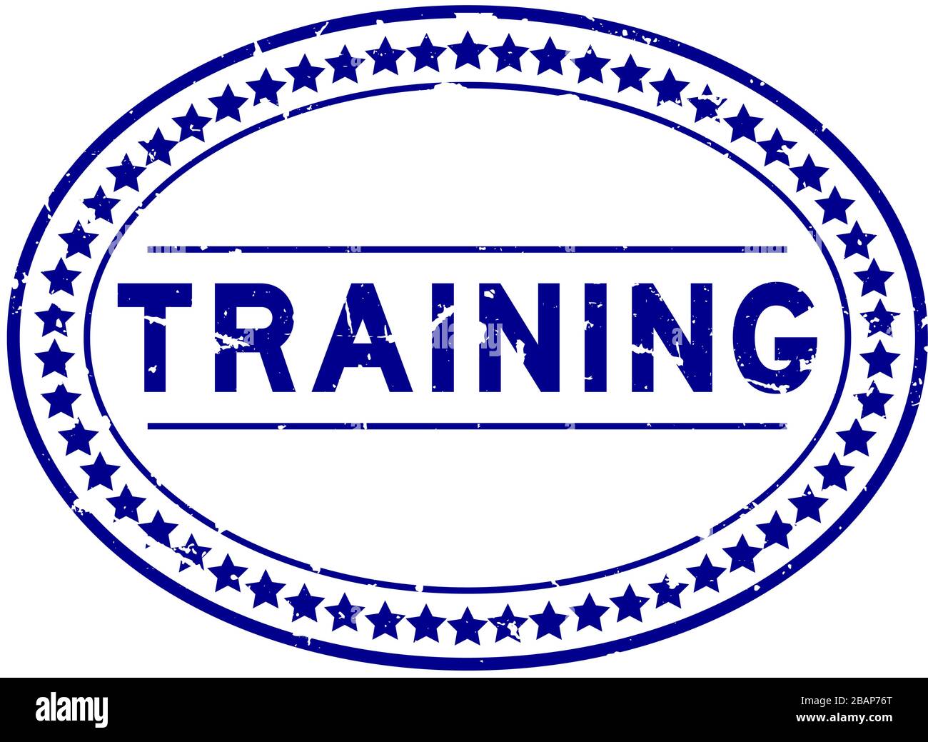 Grunge blue training word oval rubber seal stamp on white background ...