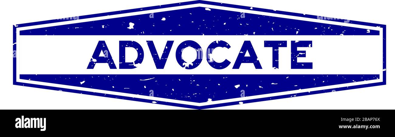Grunge blue advocate word hexagon rubber seal stamp on white background ...