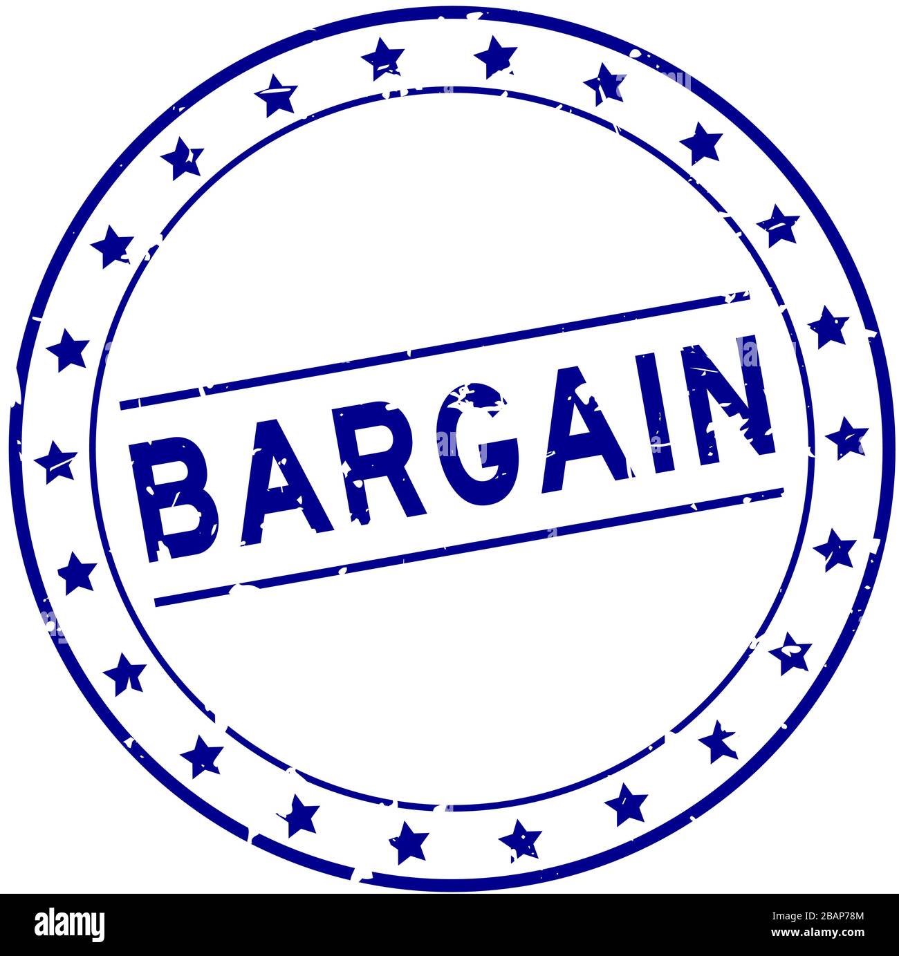 Grunge blue bargain word round rubber seal stamp on white background ...