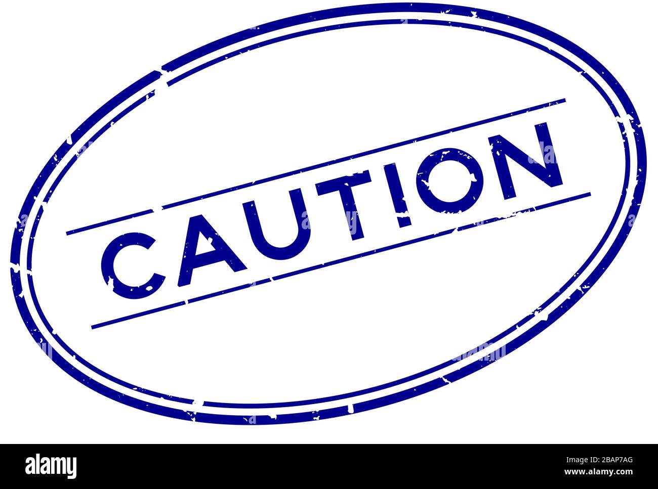 Grunge blue caution word oval rubber seal stamp on white background ...