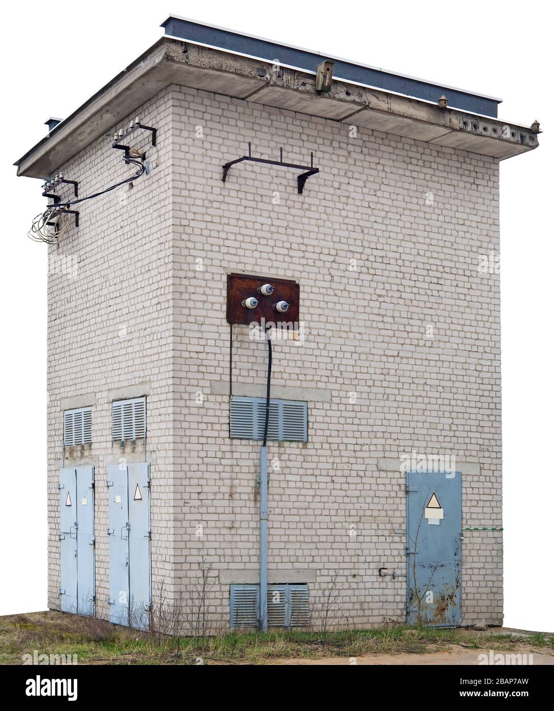 Gray vintage locked steel gates doors to rural village electric ...