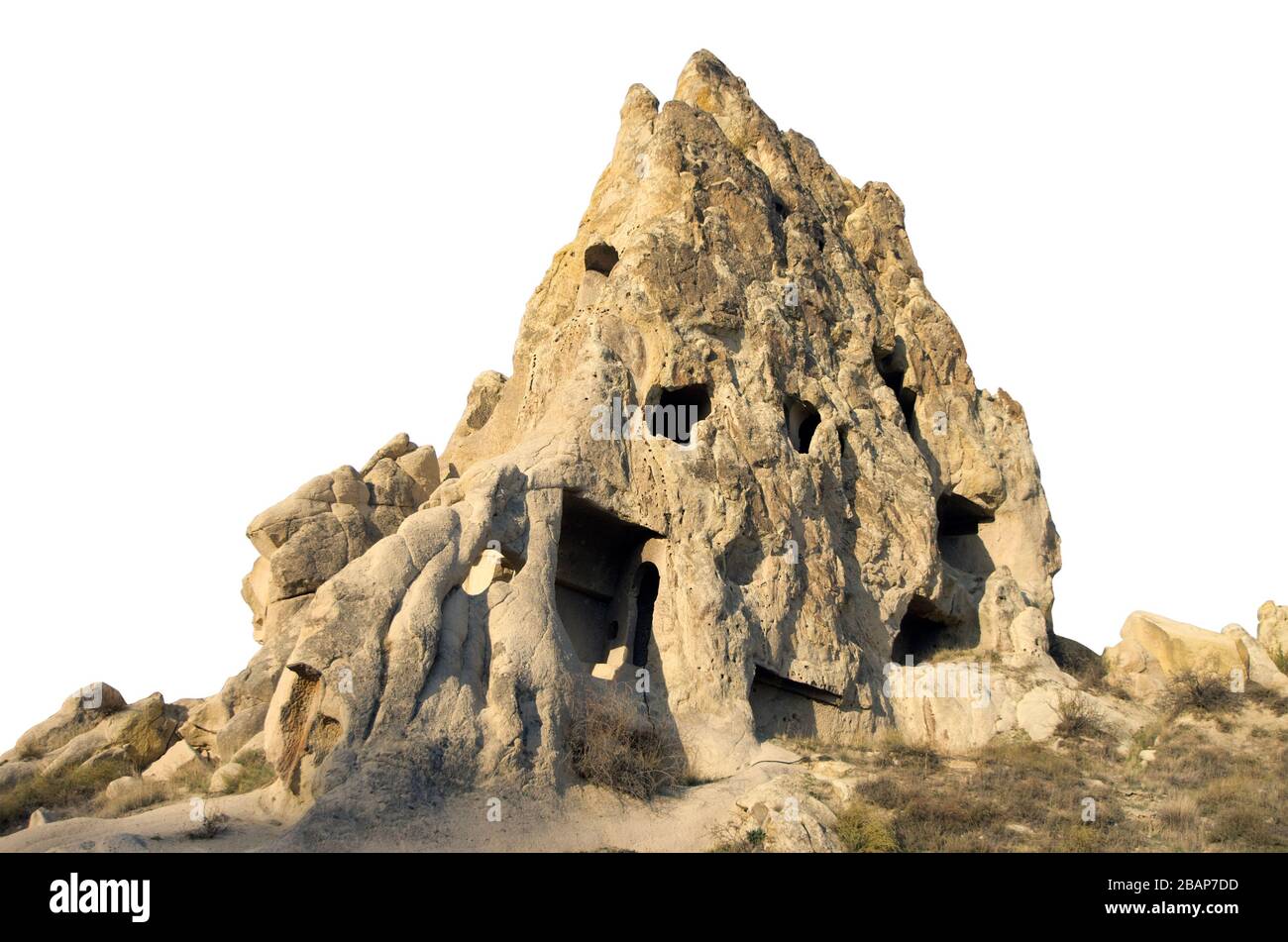 Yellow sand rock with caves as a concept of a sick bad tooth with ...