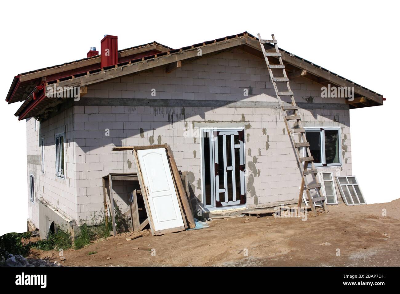 The building of unfinished rural no name mass productiuon houses from ...