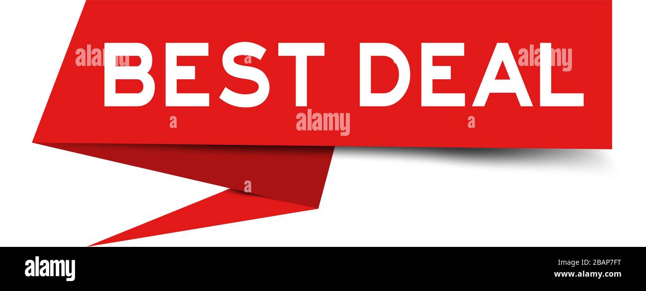 Red color paper speech banner with word best deal on white background ...