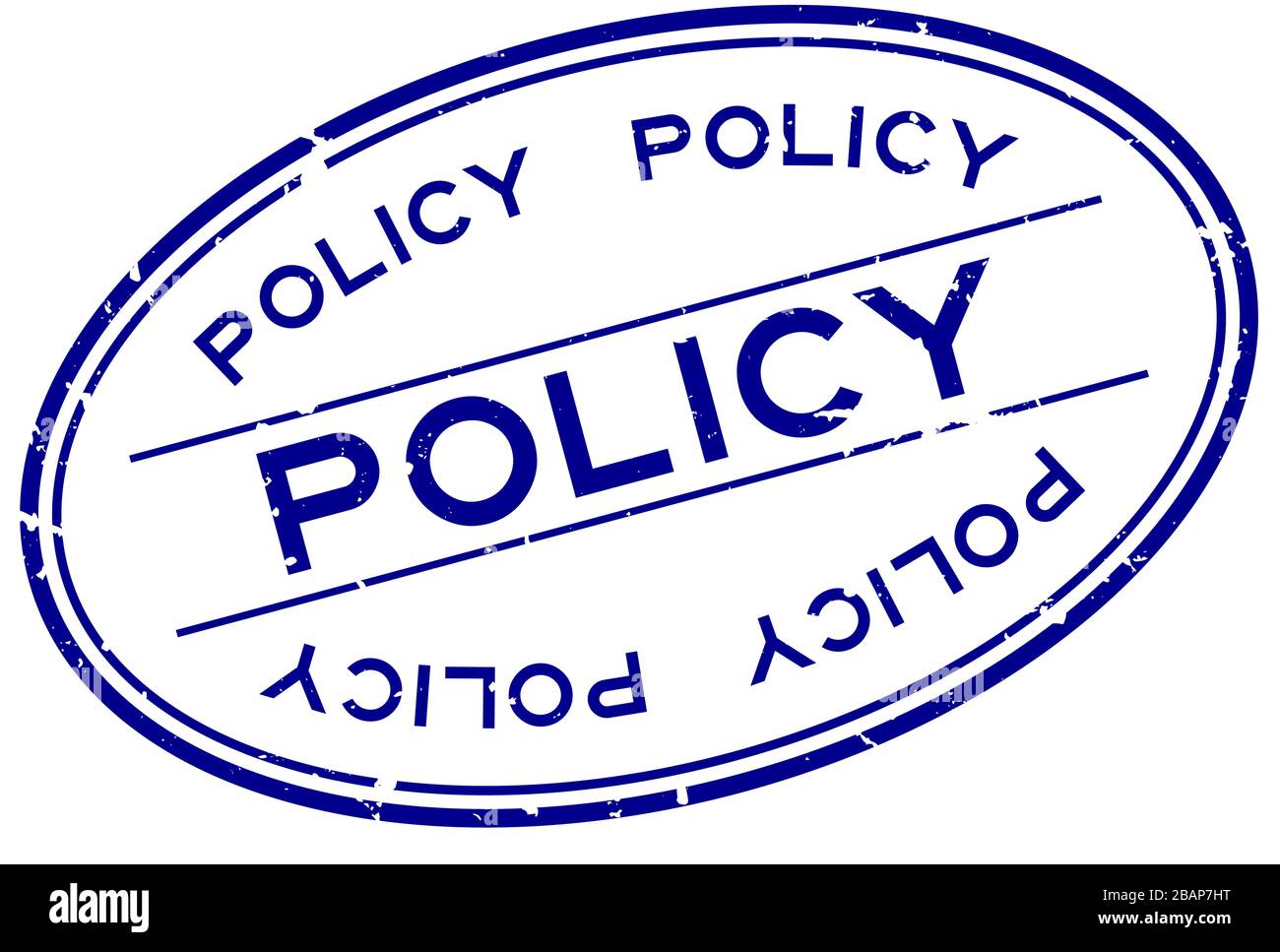 Grunge blue policy word oval rubber seal stamp on white background ...