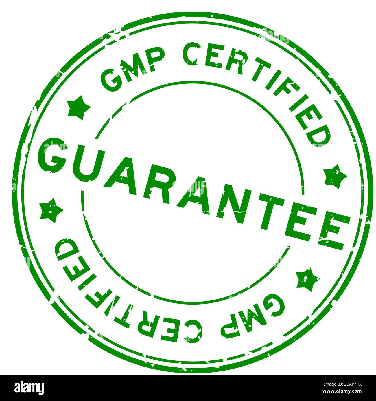 Grunge green GMP (Good manufacturing practice) certified guarantee word ...