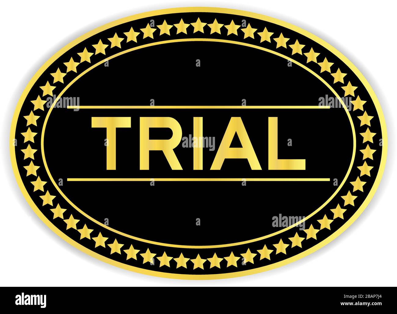 Black and gold color oval sticker with word trial on white background ...
