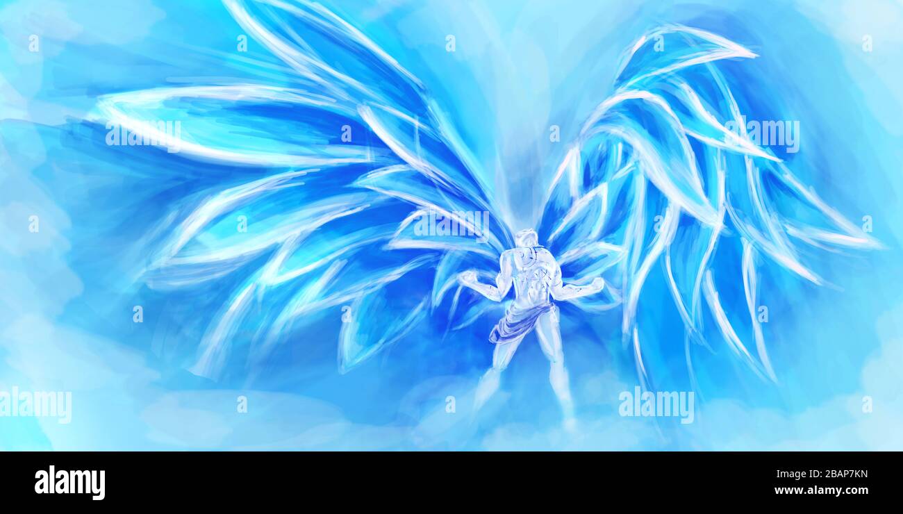 Abstract 3d rendering illustration of a symbol of an angel in the ...
