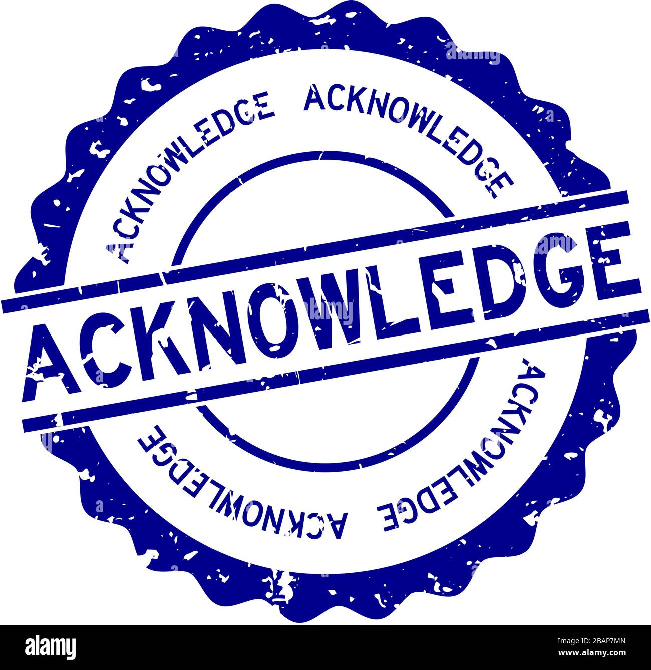 Grunge blue acknowledge word round rubber seal stamp on white ...