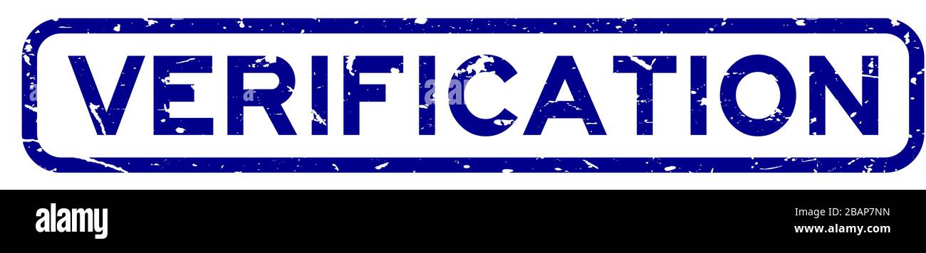 Grunge blue verification word square rubber seal stamp on white ...