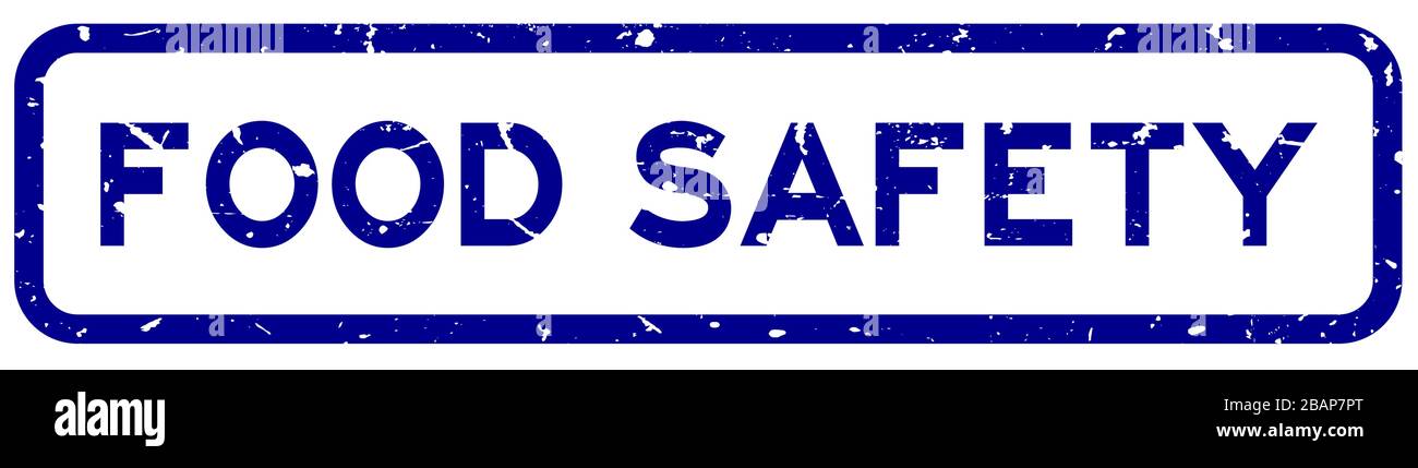 Grunge blue food safety word square rubber seal stamp on white ...
