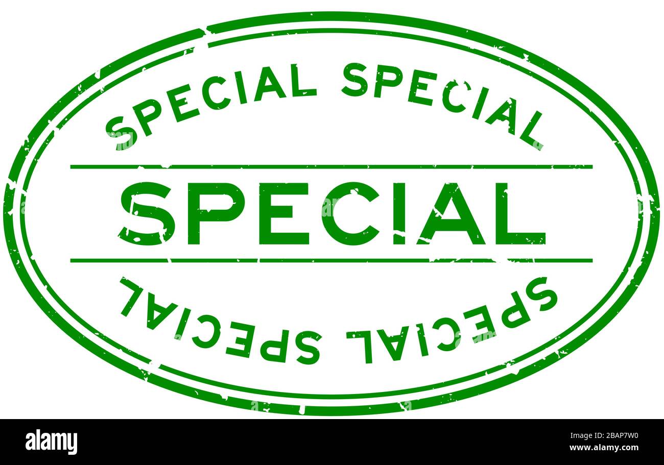 Grunge green special word oval rubber seal stamp on white background ...