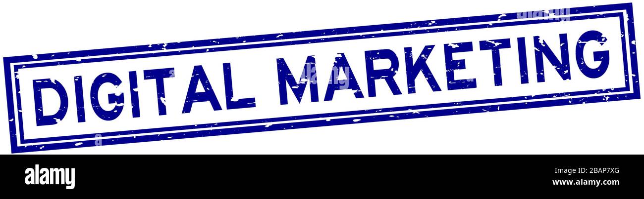 Grunge blue digital marketing word rubber seal stamp on white ...