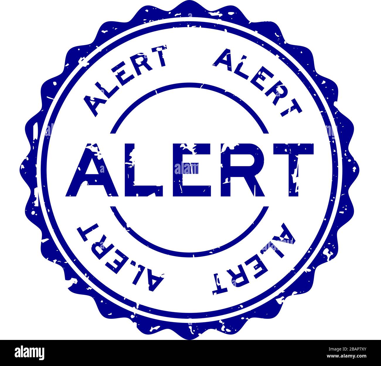 Grunge blue alert word round rubber seal stamp on white background ...