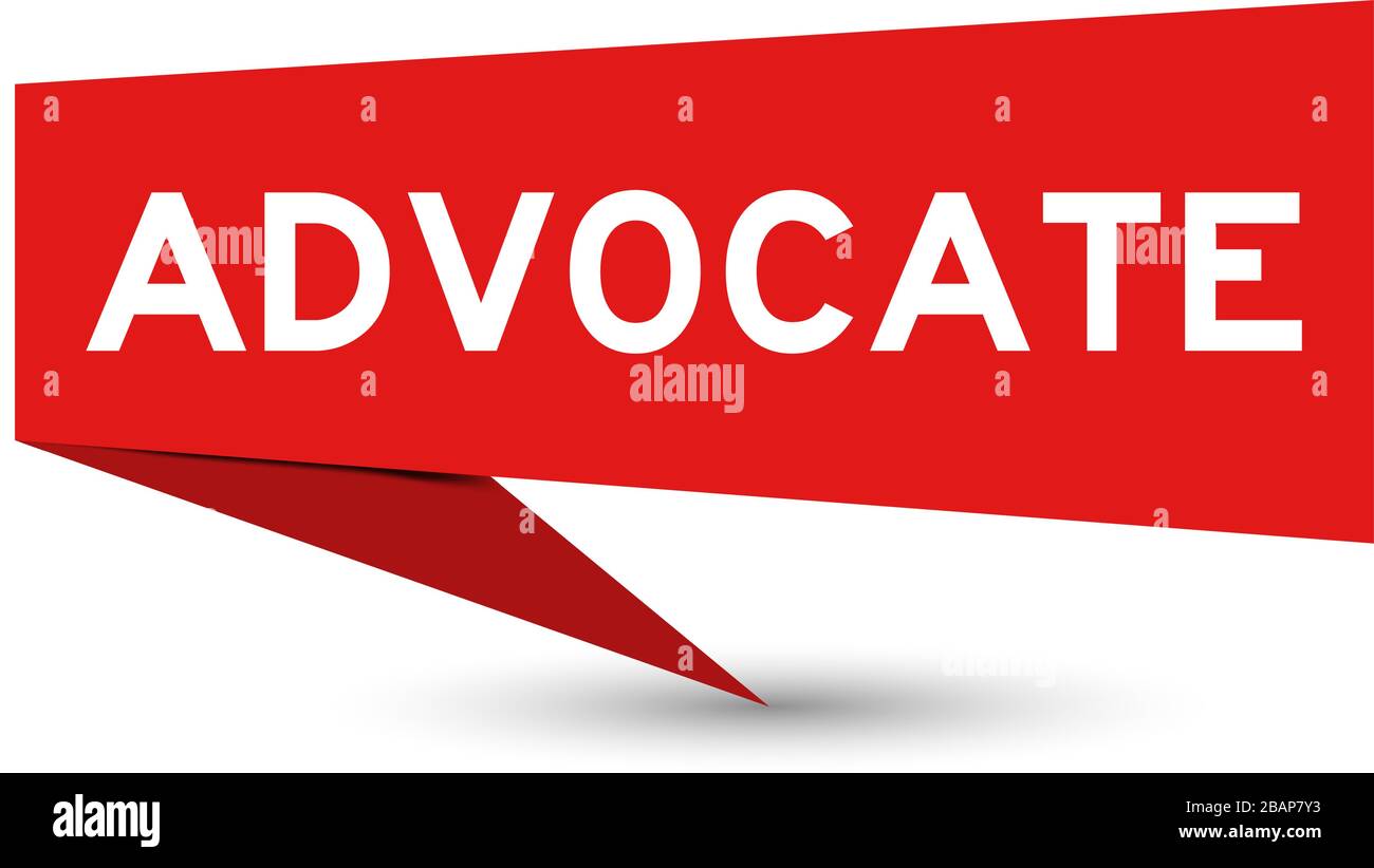 Red color paper speech banner with word advocate on white background ...