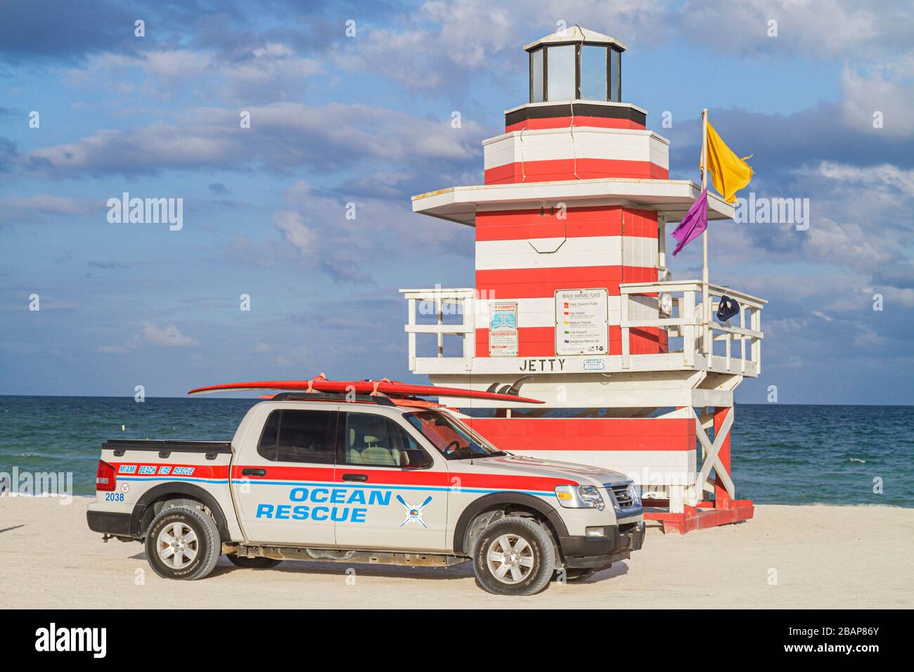 Miami Beach Florida,Atlantic Ocean water sand,shore,lifeguard station ...
