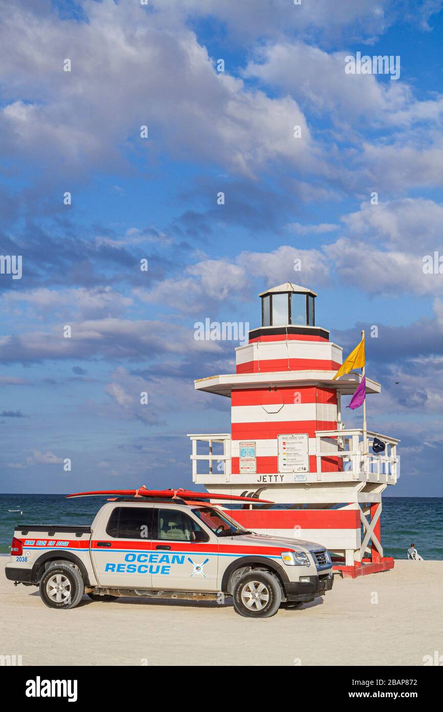 Miami Beach Florida,Atlantic Ocean water sand,shore,lifeguard station ...