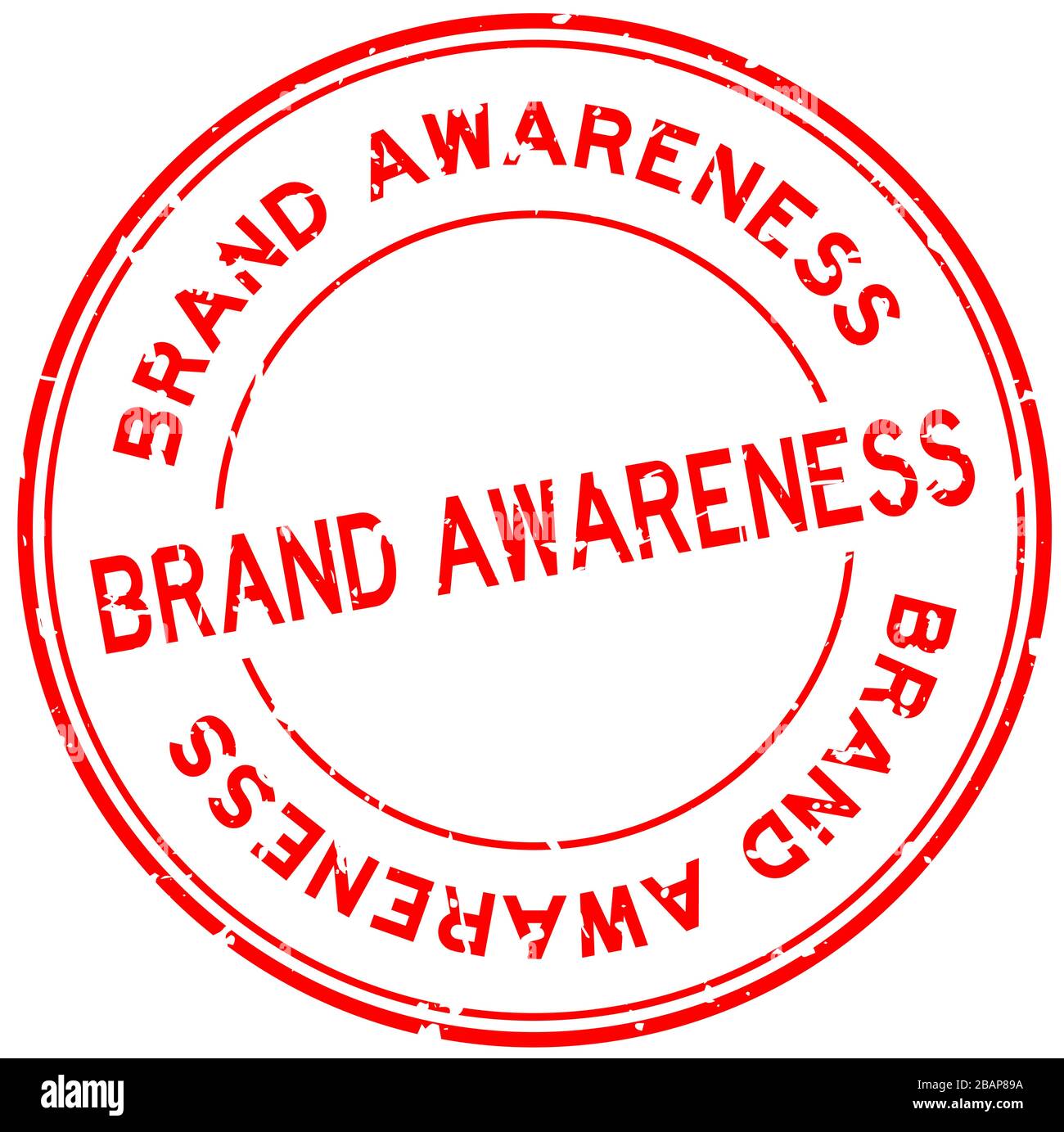 Grunge red brand awareness word round rubber seal stamp on white ...