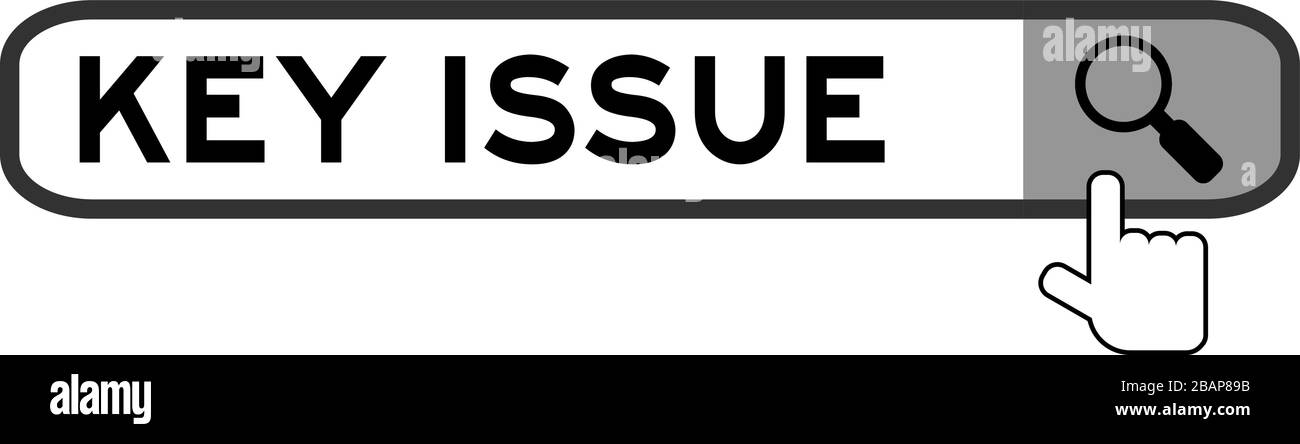 Search box with word key issue and hand icon over magnifier on white ...