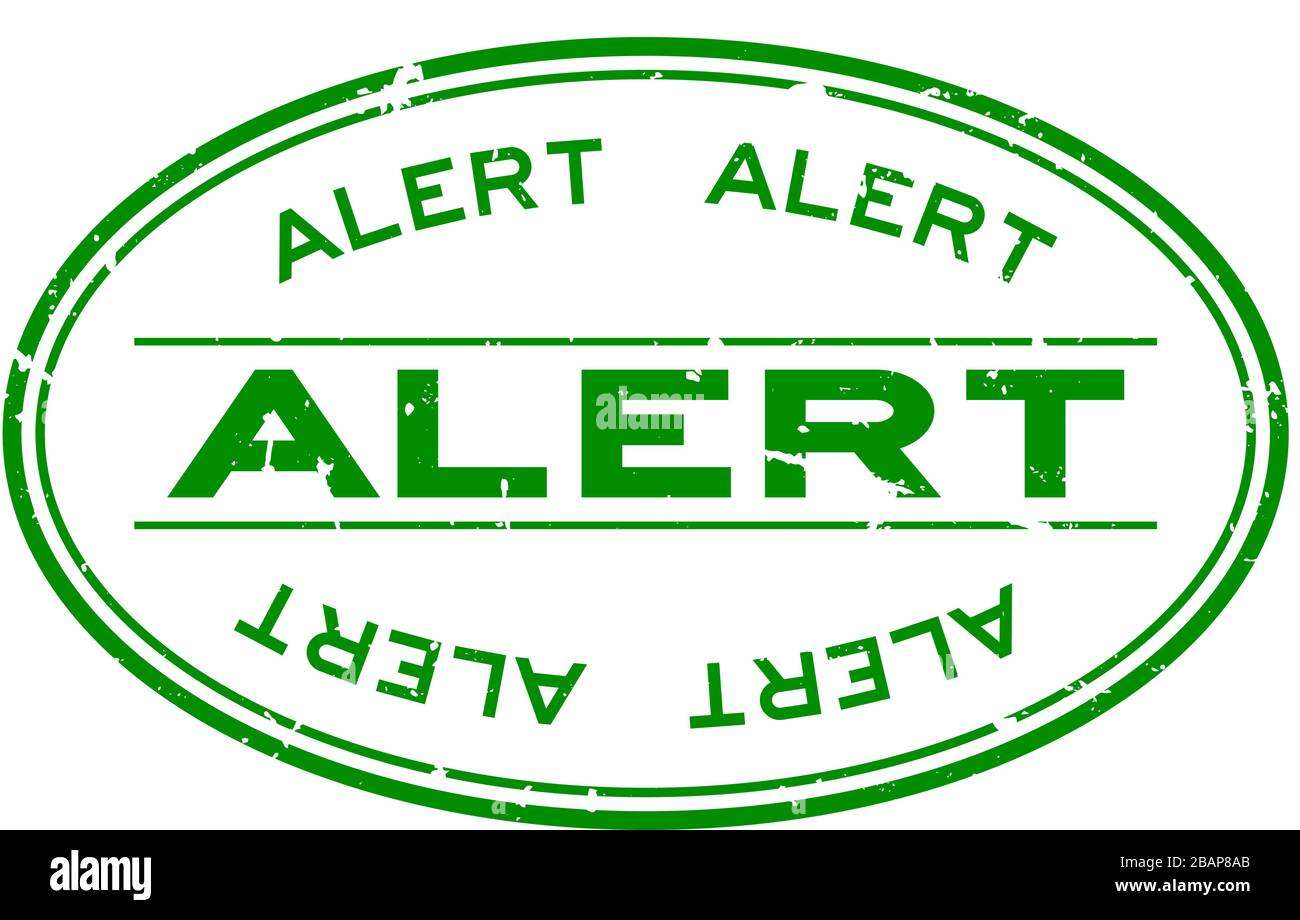 Grunge green alert word oval rubber seal stamp on white background ...