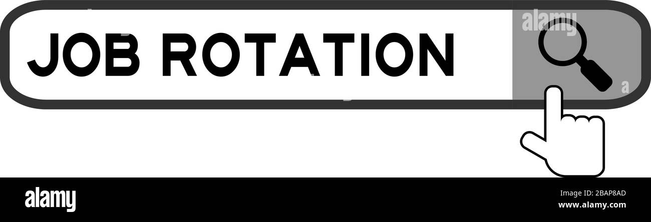 Search box with word job rotation and hand icon over magnifier on white ...