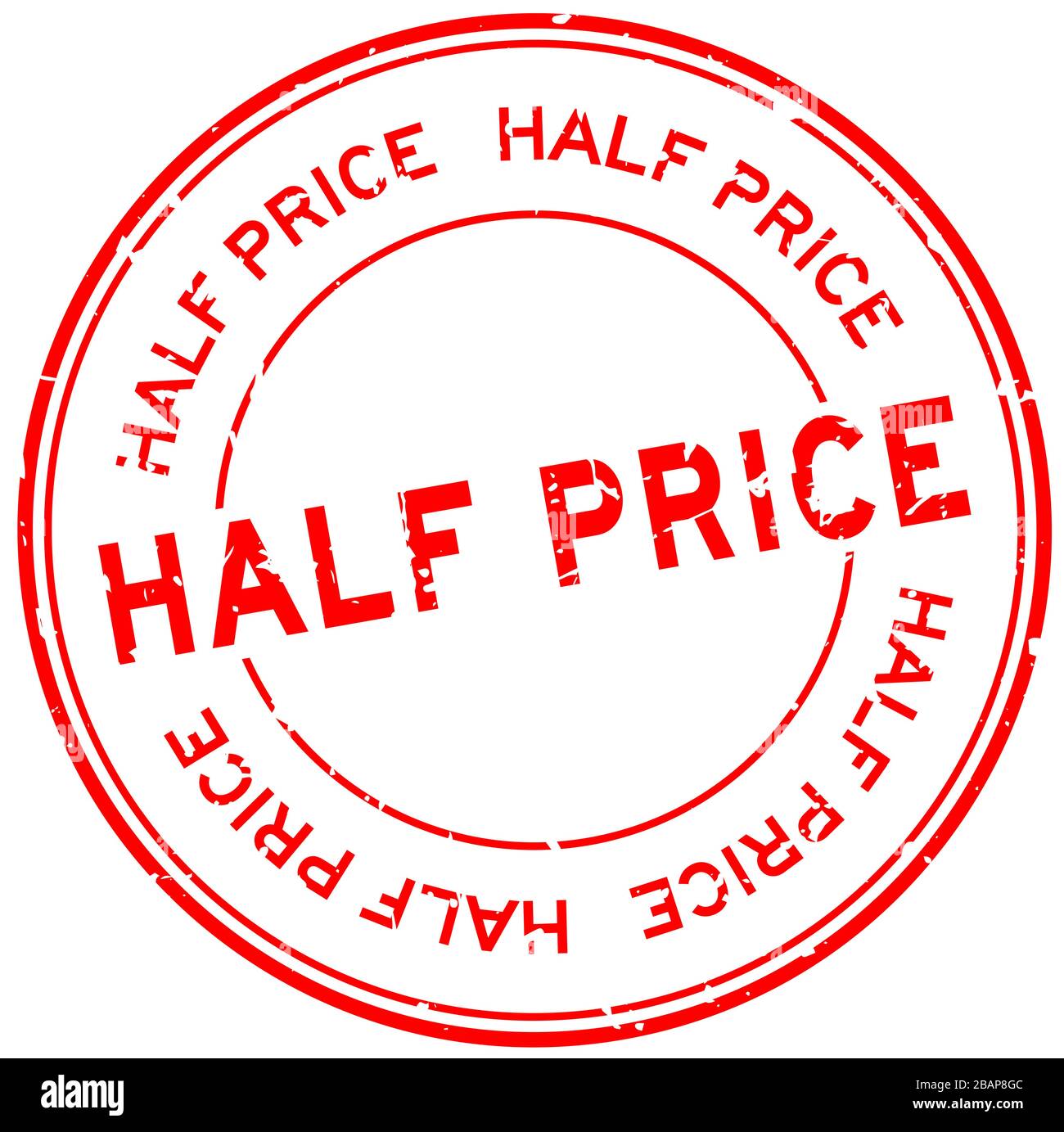 Grunge red half price word round rubber seal stamp on white background ...