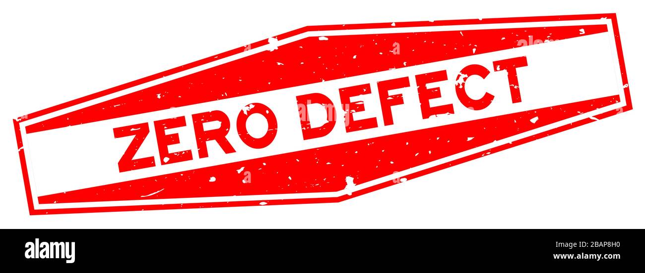 Grunge red zero defect word hexagon rubber seal stamp on white ...