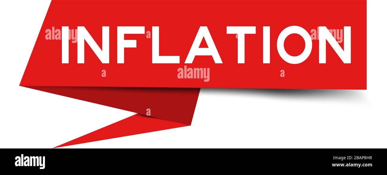 Red color paper speech banner with word inflation on white background ...