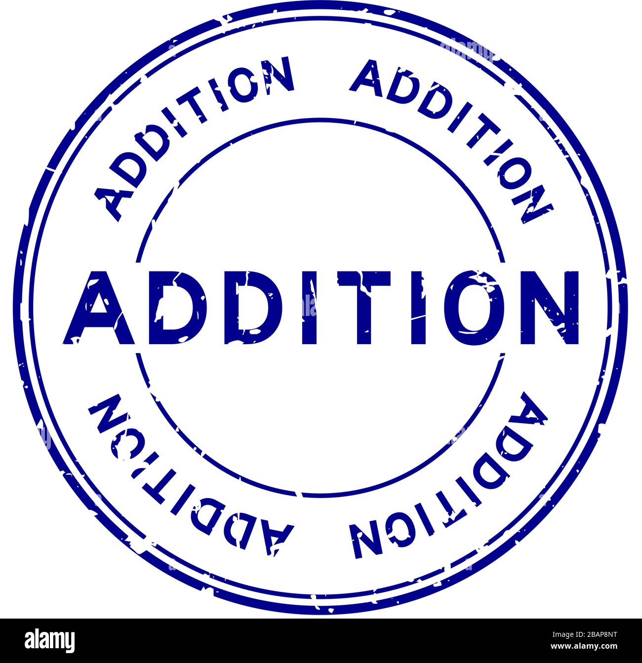 Grunge blue addition word round rubber seal business stamp on white ...