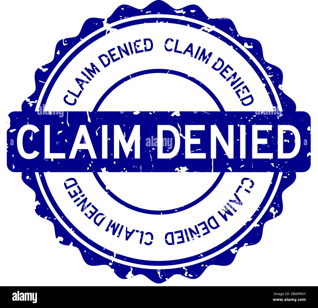 Grunge blue claim denied word round rubber seal stamp on white ...