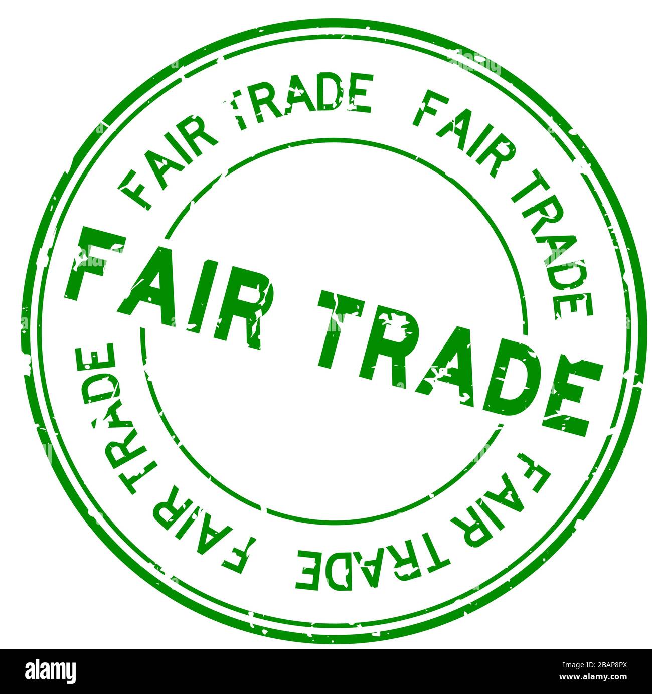 Grunge green fair trade word round rubber seal stamp on white ...