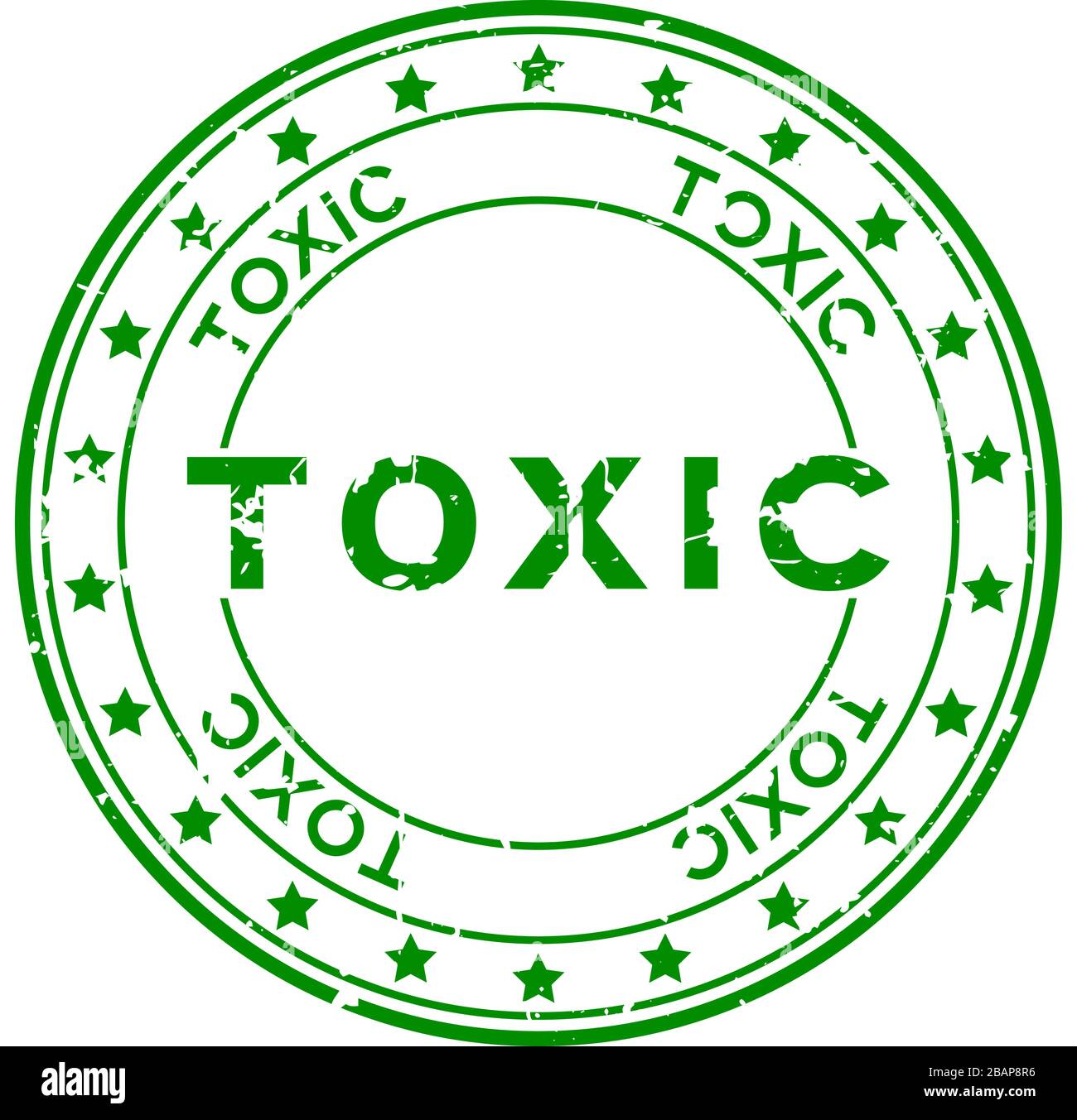 Grunge green toxic word round rubber seal stamp on white background ...