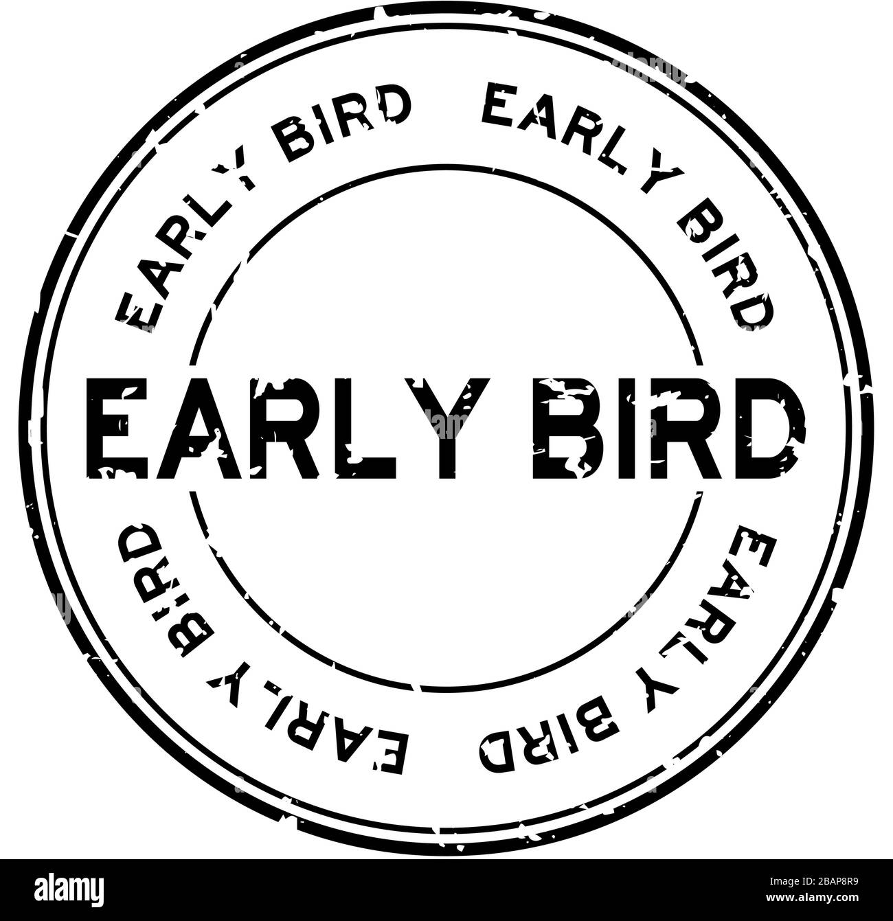 Grunge black early bird word round rubber seal stamp on white ...